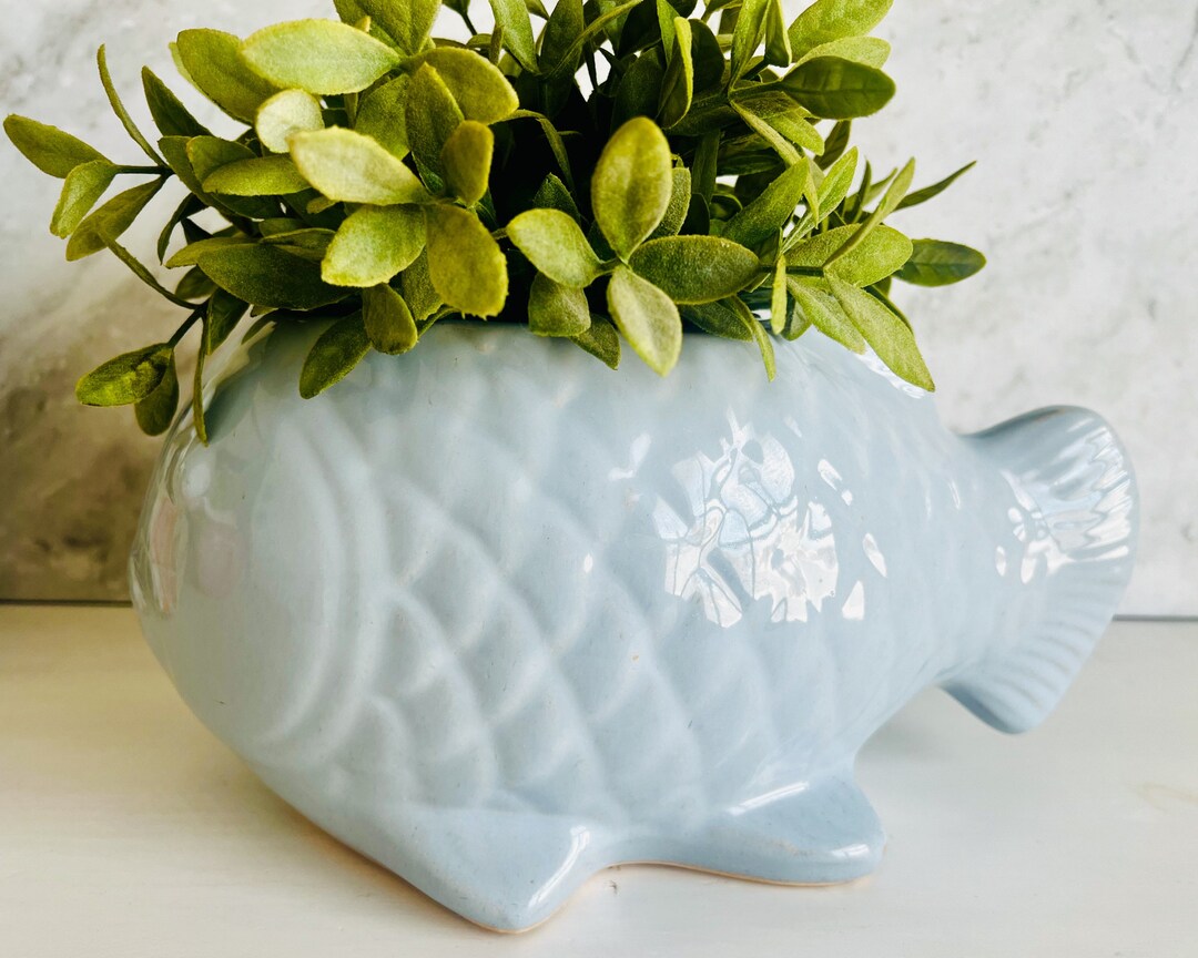 Blue Pottery Fish Planter - Etsy