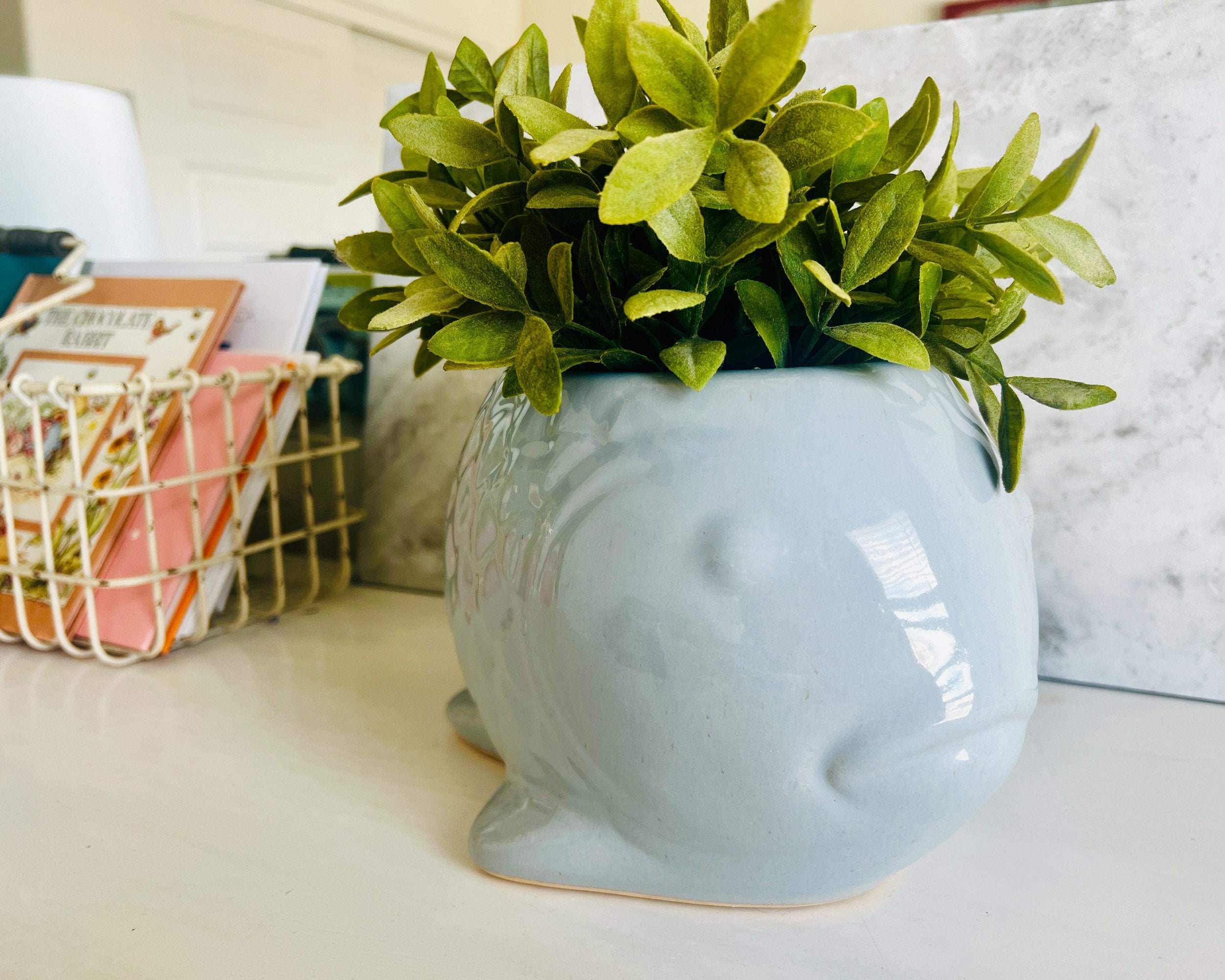 Blue Pottery Fish Planter - Etsy