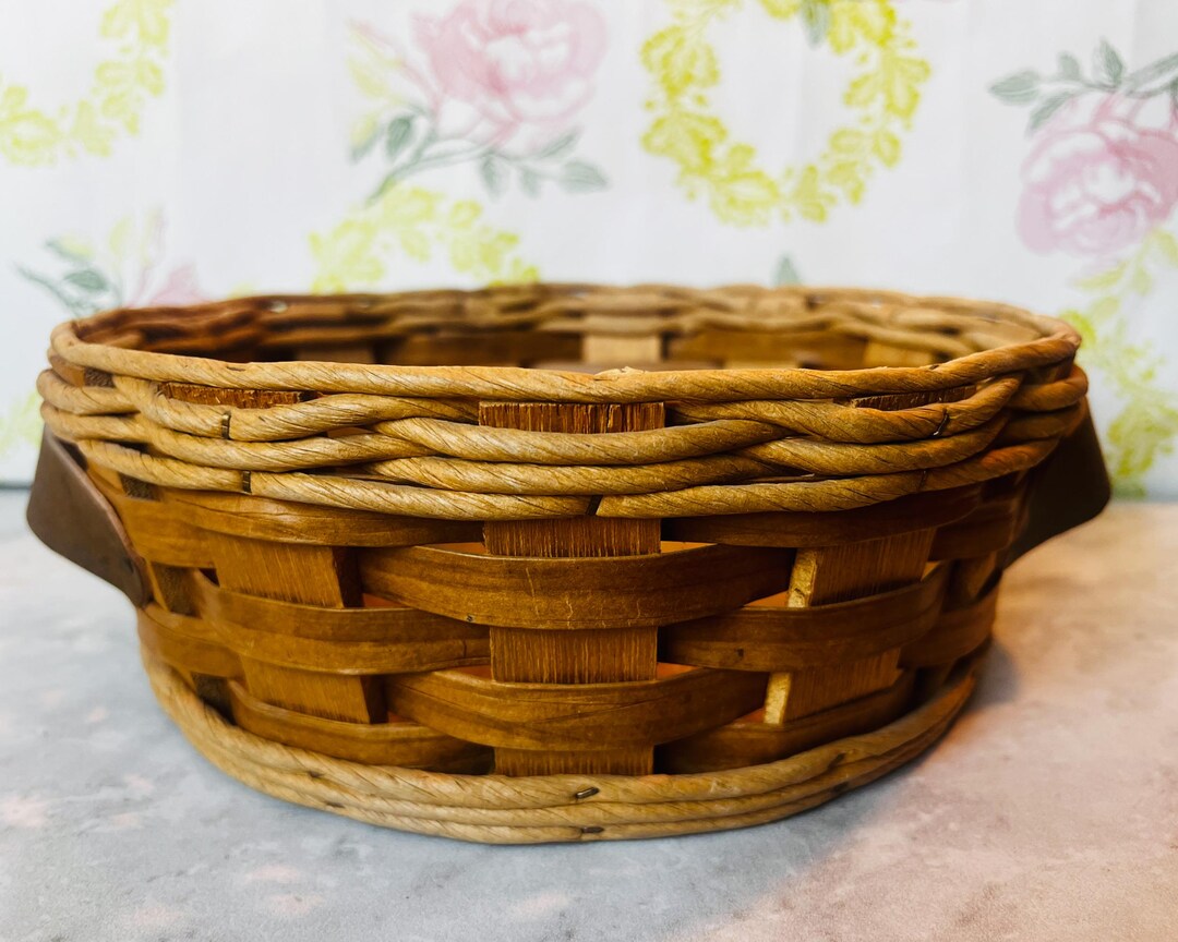 Vintage PYREX Corning Glass Wooden Leather Handled Basket Woven 624 684 ...