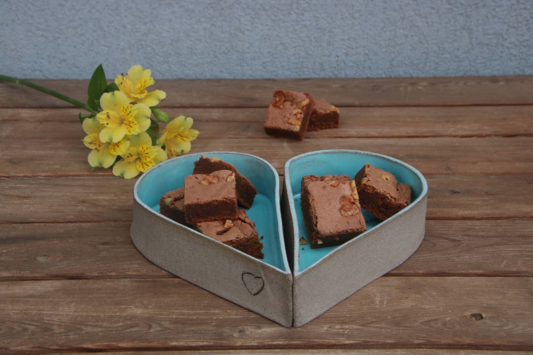 Heart Dish, Pottery Serving Dishes, Heart Shaped Bowl, Turquoise ...