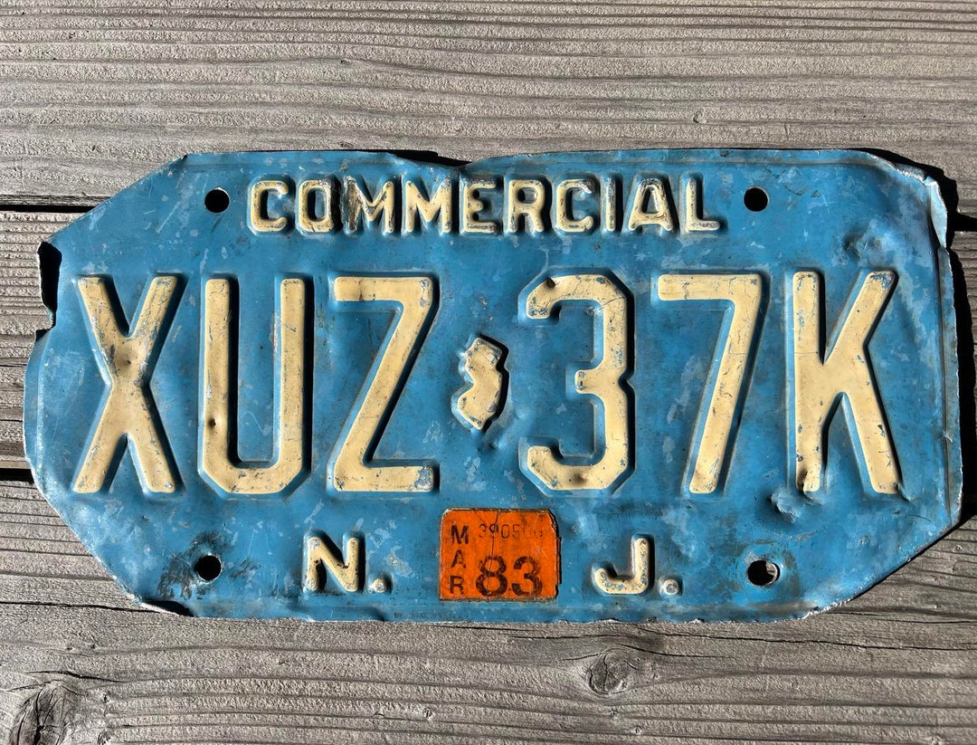 Reduced!! New Jersey Rustic License Plate ~ White Letters on Pale Blue ...
