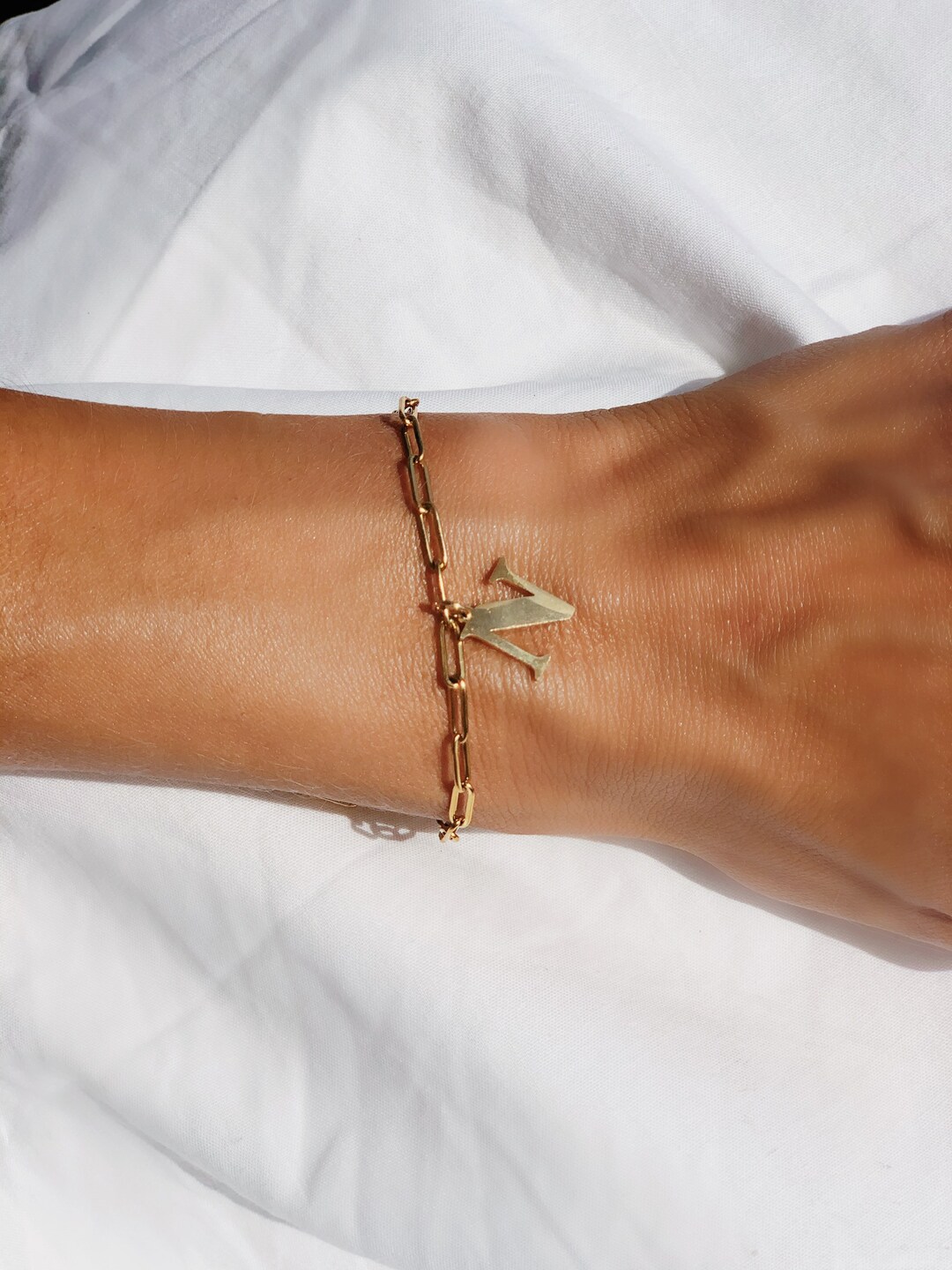 Letterati - Gold Letter Link Chain Bracelet. Layering Bracelet. Initial ...