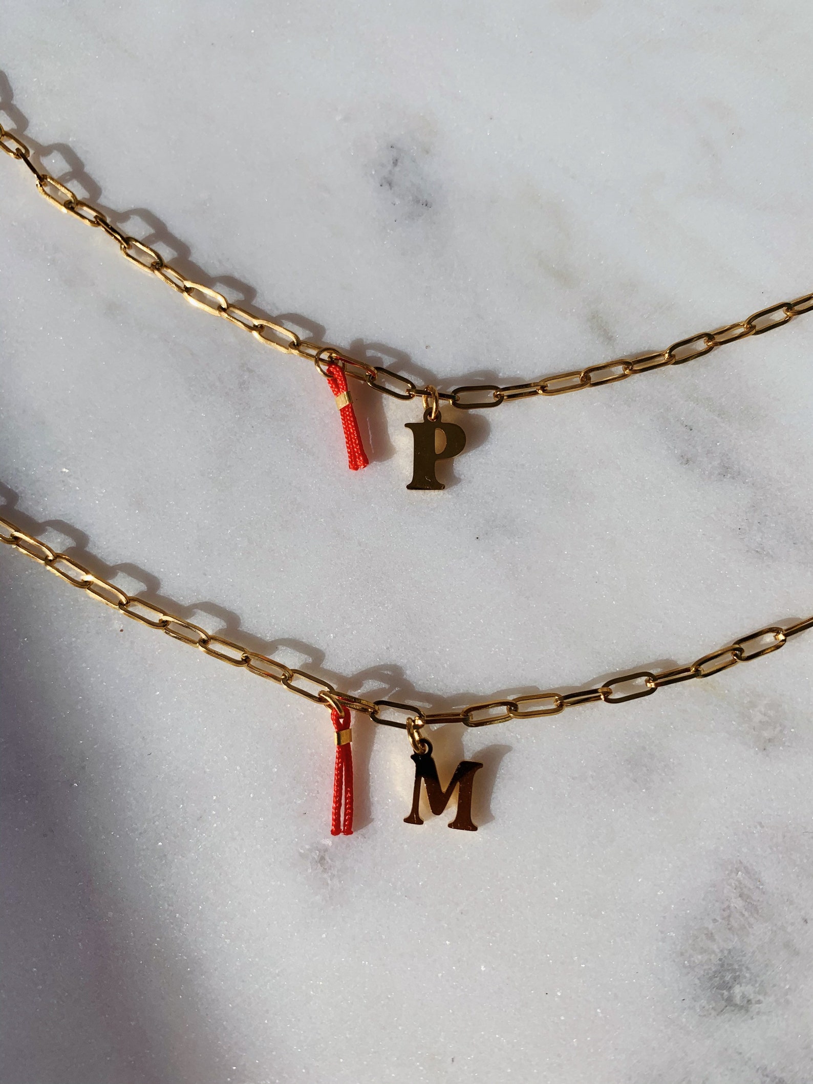 Lucky You Red String of Luck Gold Letter Link Chain Bracelet | Etsy