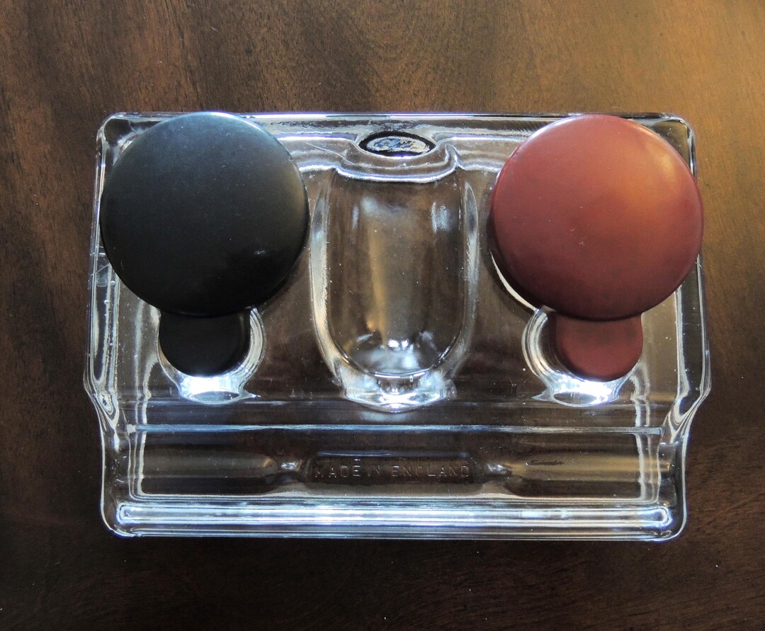 Vintage Pressed Glass & Bakelite Double Inkwell With Pen Holder ...