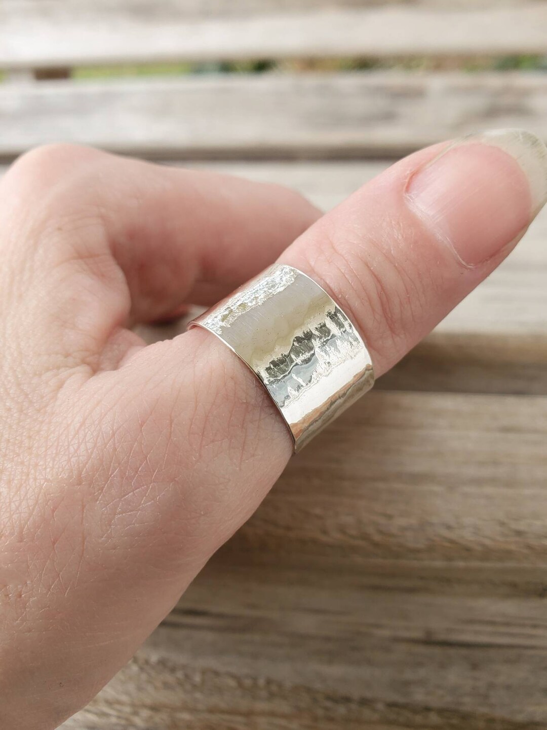 Hammered Sterling Silver Thumb Ring | Boho Silver Ring | 935 Silver ...