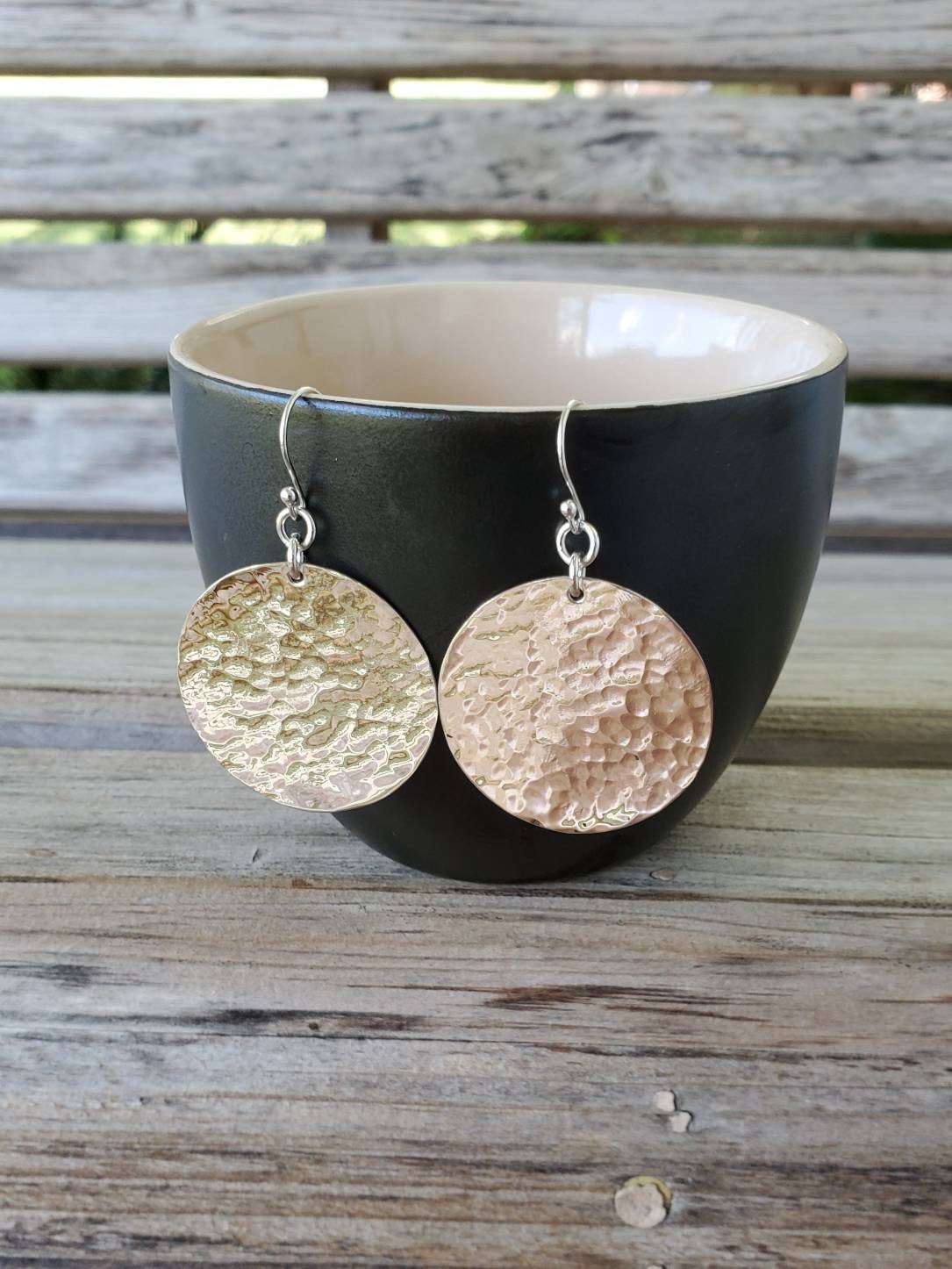 Round Silver Earrings | Hammered Sterling Earrings | Textured Sterling ...