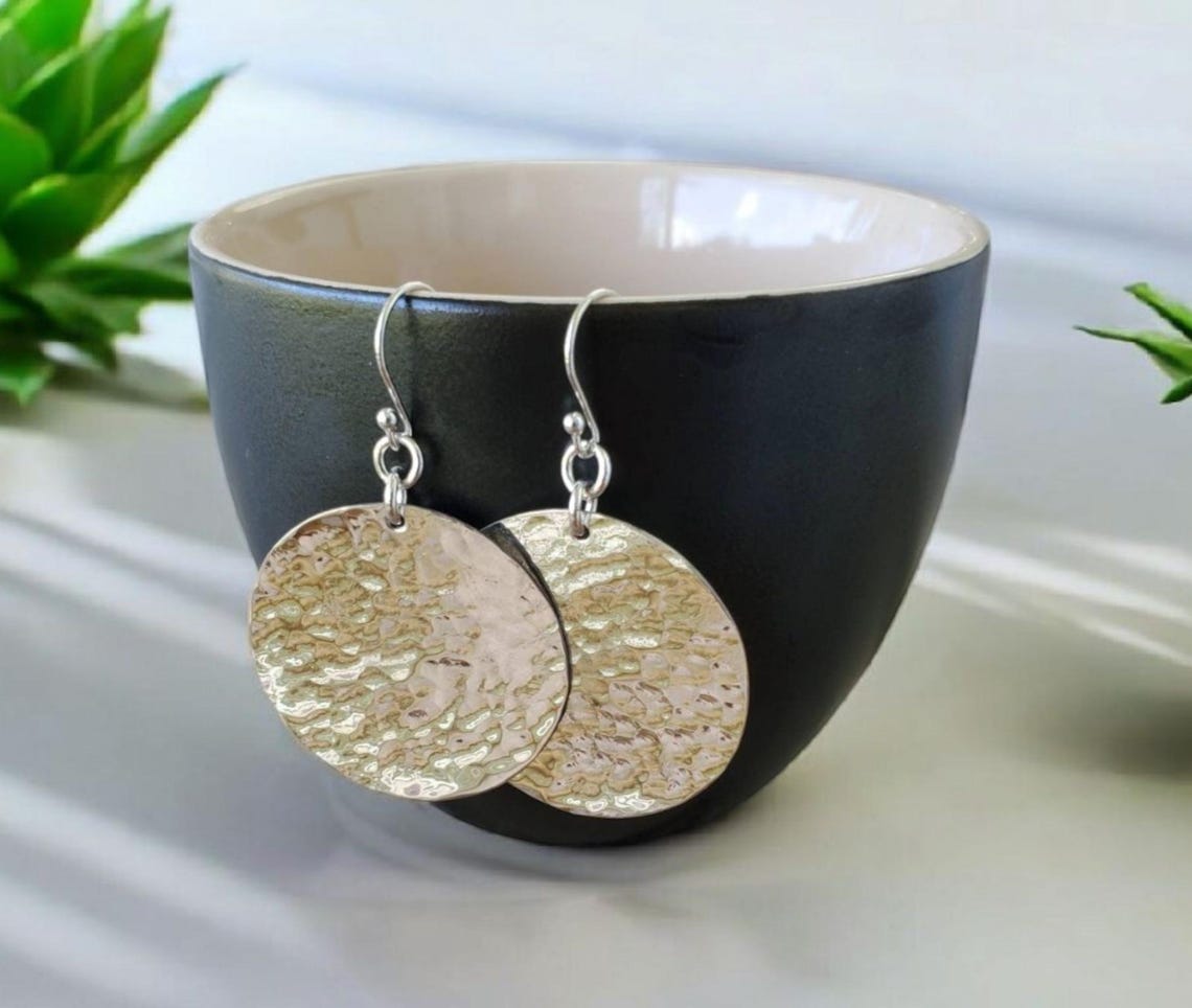 Round Silver Earrings | Hammered Sterling Earrings | Textured Sterling ...