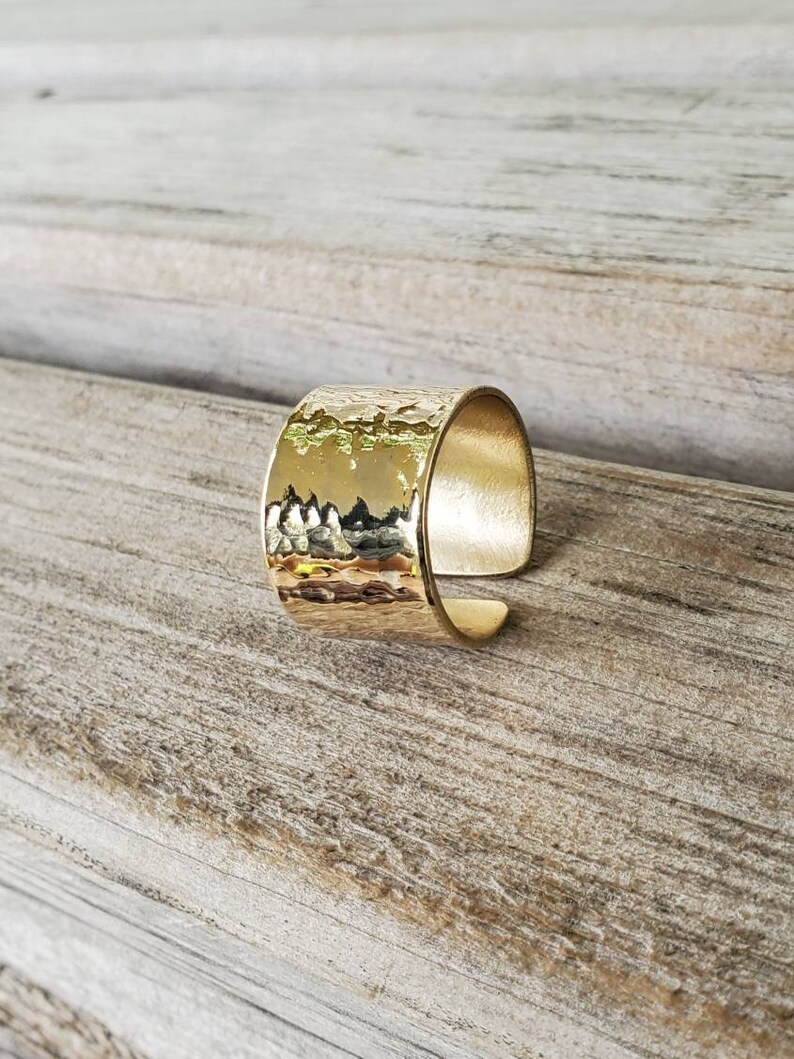 Boho Hammered Jewelers Brass Wide Thumb Ring Adjustable Ring - Etsy
