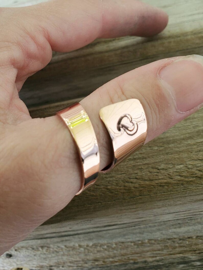 Heart Stamped Copper Cuff Thumb Ring Wraparound Thumb Ring - Etsy