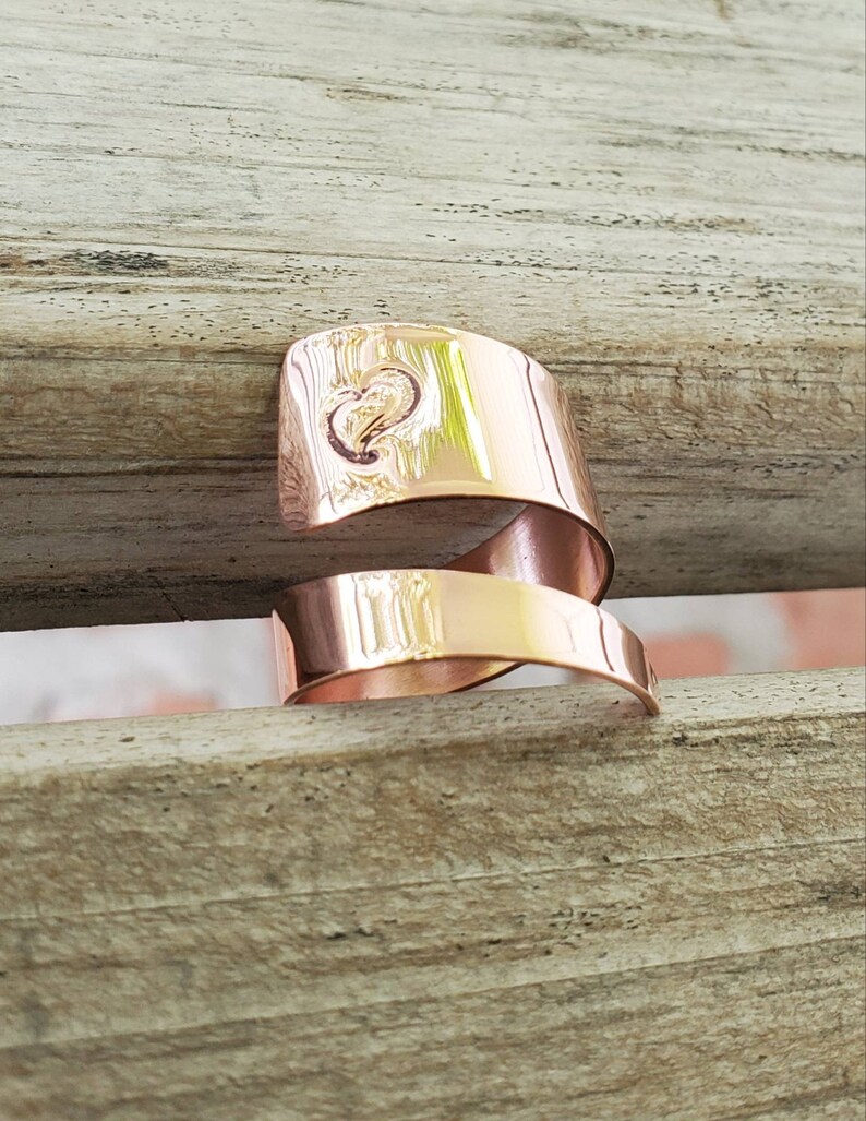 Heart Stamped Copper Cuff Thumb Ring Wraparound Thumb Ring - Etsy