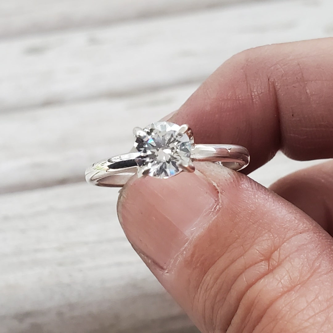 Sterling Silver and CZ Solitaire Engagement Ring or Bling Ring - Etsy