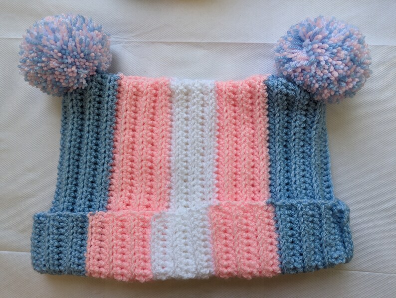 Pride Hat, Trans. Flag, Handmade, Crochet, Big Hair, Dreadlock, Beanie ...
