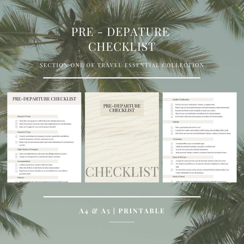 Pre-departure Checklist | A4 & A5 - Etsy