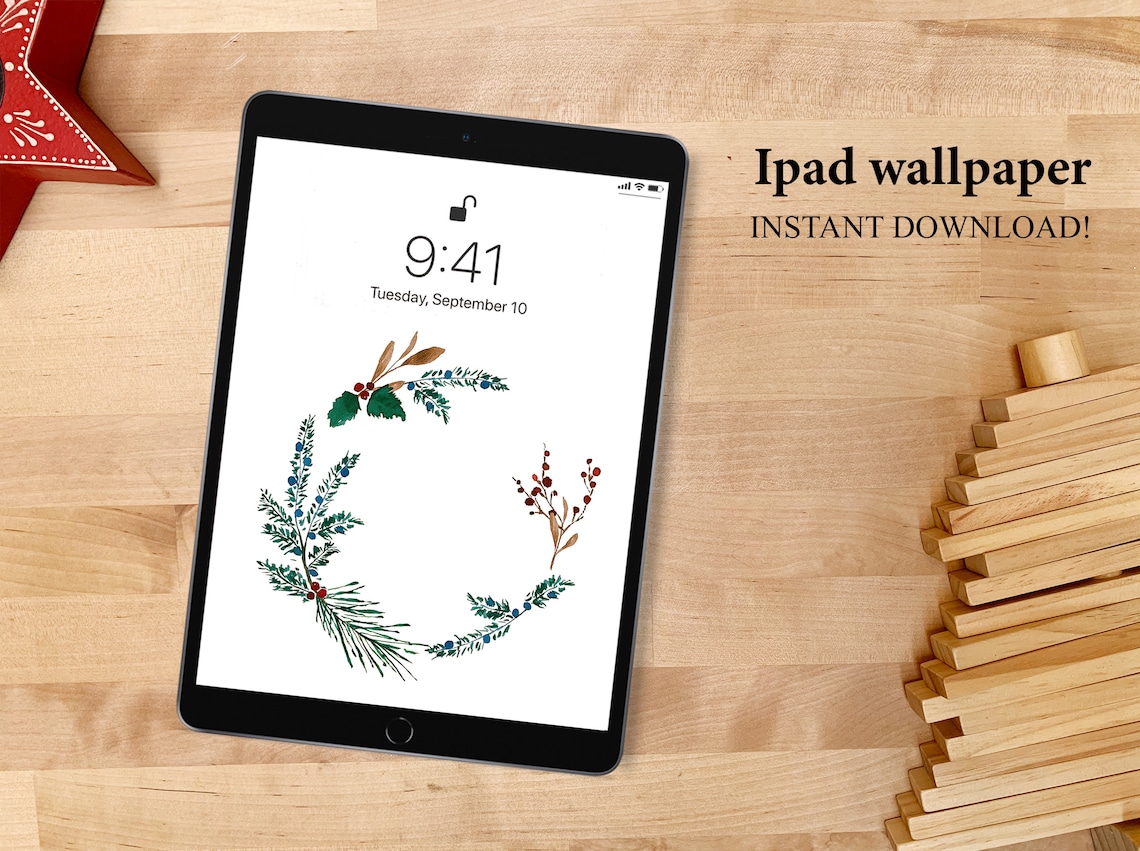 Holiday Crown iPad Wallpaper. Watercolour Flower Screensaver. Holly ...