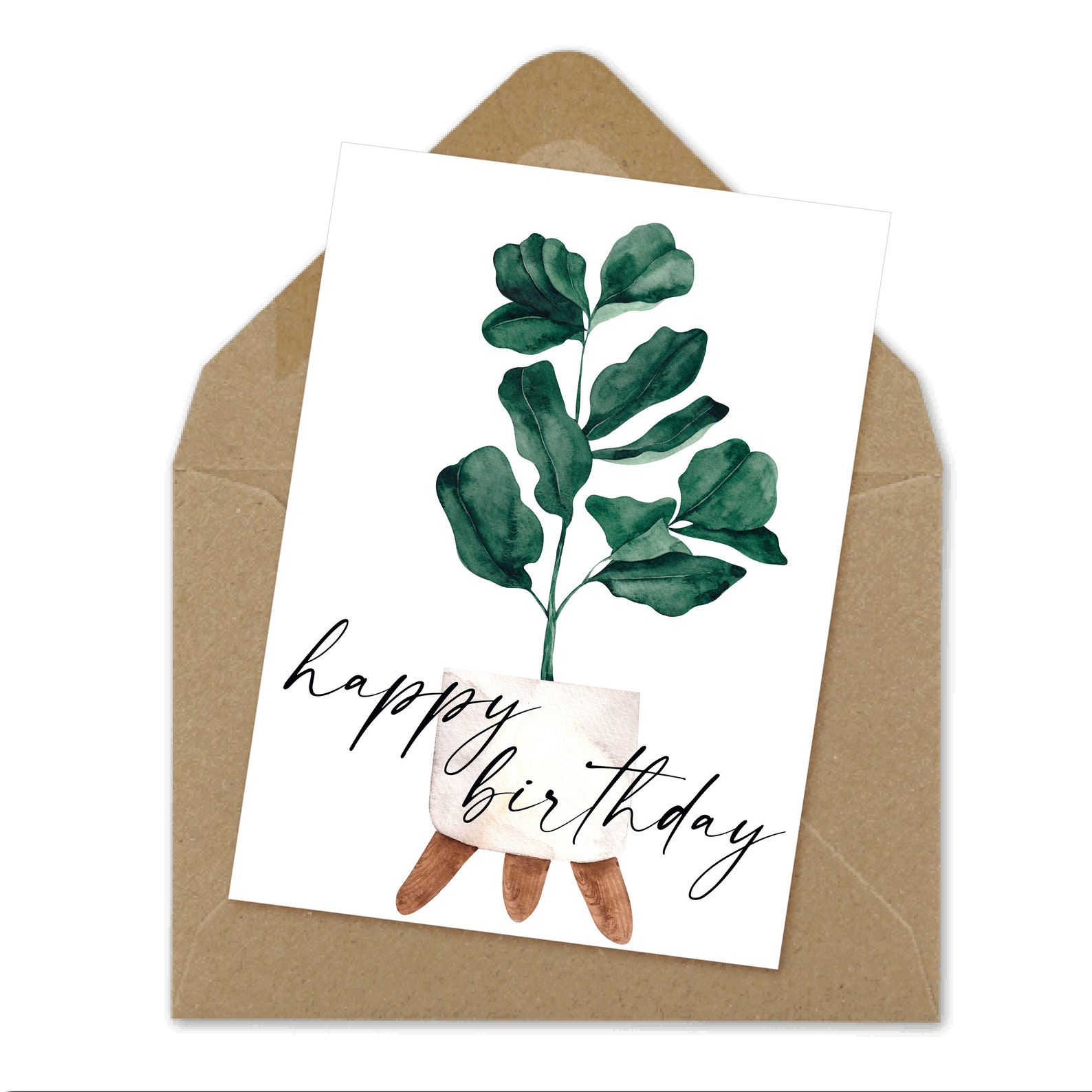 Happy Birthday Fiddle Leaf Fig Card • Printable Greeting Card • Print ...