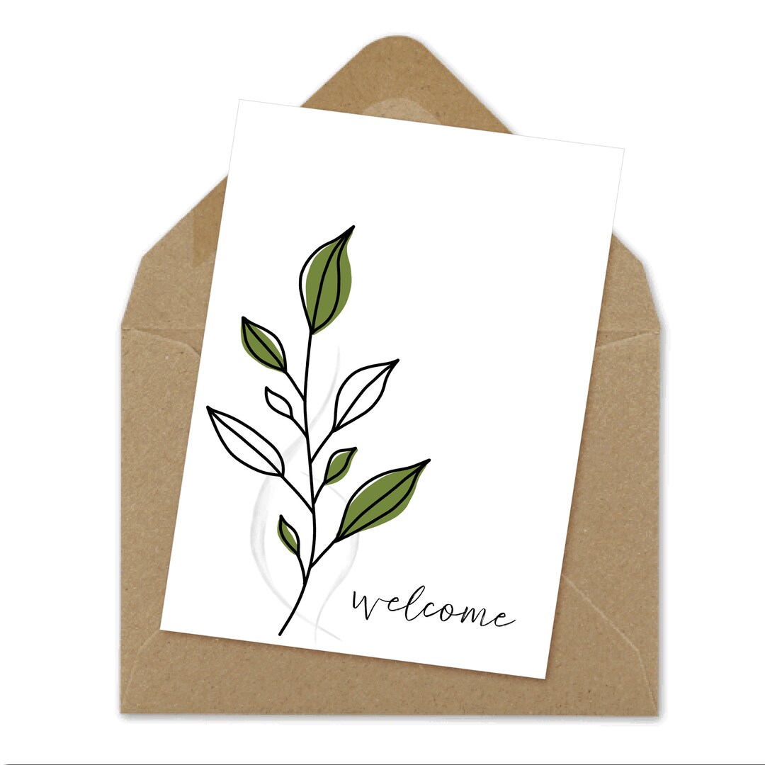 Welcome Simple Green Printable Card - Etsy