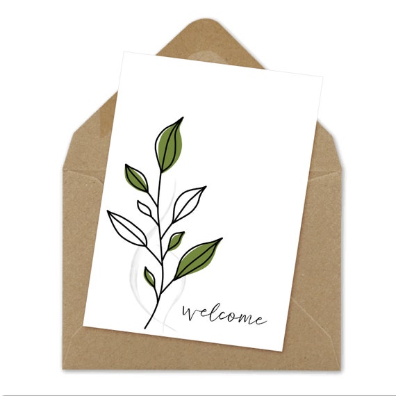 Welcome Simple Green Printable Card - Etsy