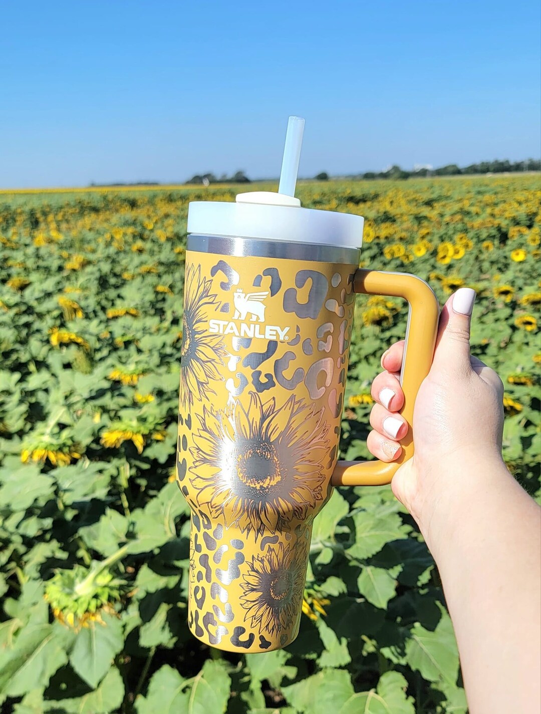 Engraved Sunflower Leopard Print Stanley - Stanley 2.0 - Engraved ...