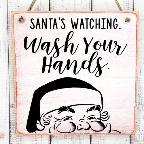 Santa's Watching Wash Your Hands Wood Sign Funny Retro - Etsy
