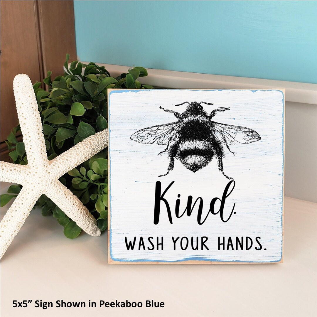 Bee Kind Wash Your Hands Wooden Sign, Honey Bee Sink Mini Sign, Funny ...
