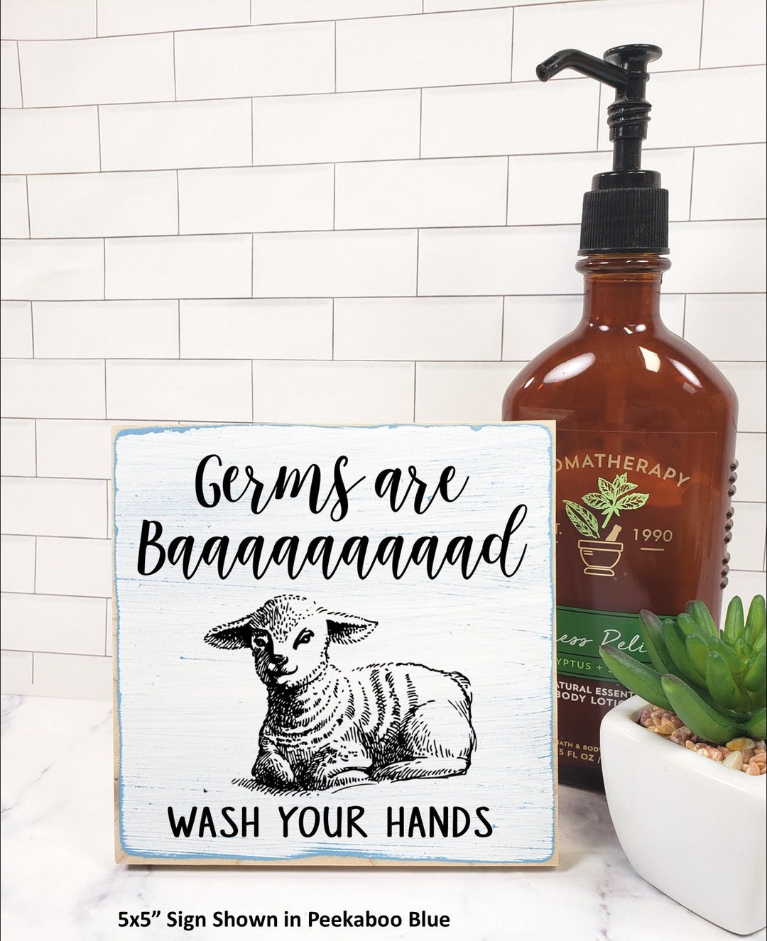 Germs Are Bad Wash Your Hands Wood Sign, Sheep Pun Restroom Sign, Farm ...