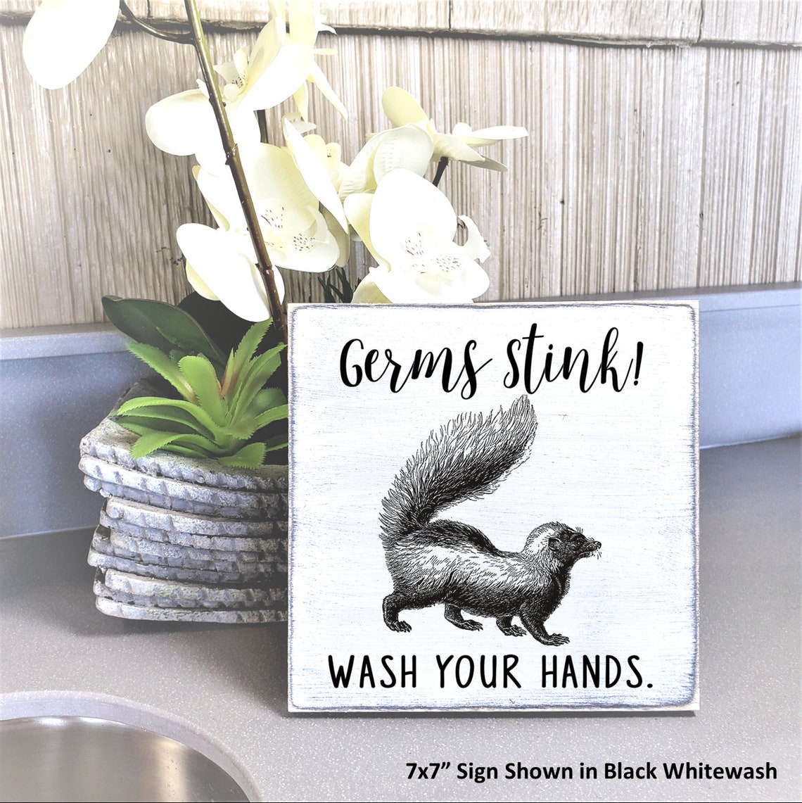 Germs Stink Wash Your Hands Wooden Sign, Skunk Bathroom Mini Sign ...