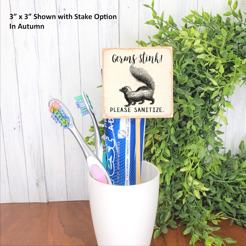Germs Stink Please Sanitize Wooden Sign, Skunk Bathroom Mini Sign ...