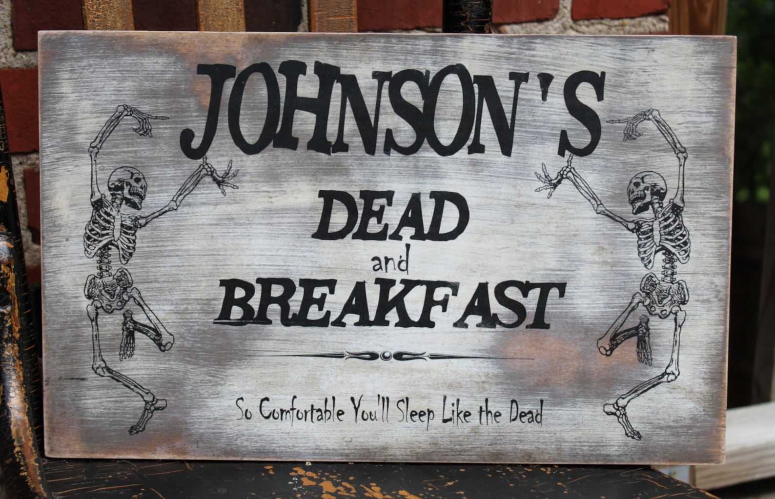 Dead and Breakfast Dancing Skeleton Welcome Sign, Personalized and ...