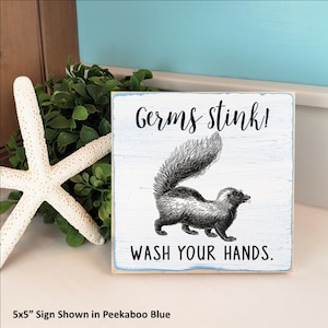 Germs Stink Wash Your Hands Wooden Sign, Skunk Bathroom Mini Sign ...