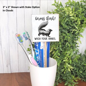 Germs Stink Wash Your Hands Wooden Sign, Skunk Bathroom Mini Sign ...