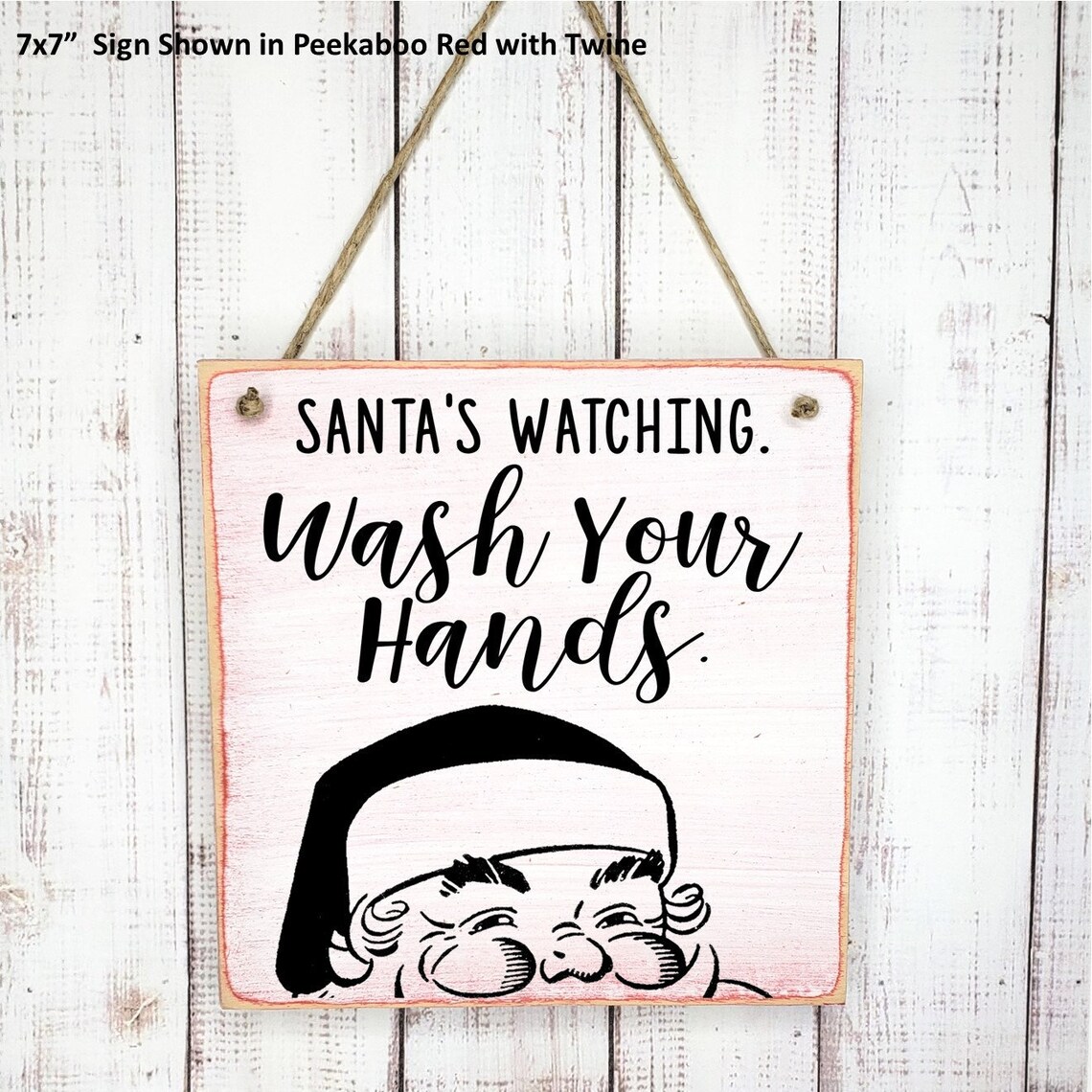 Santa's Watching Wash Your Hands Wood Sign, Funny Retro Christmas Decor ...