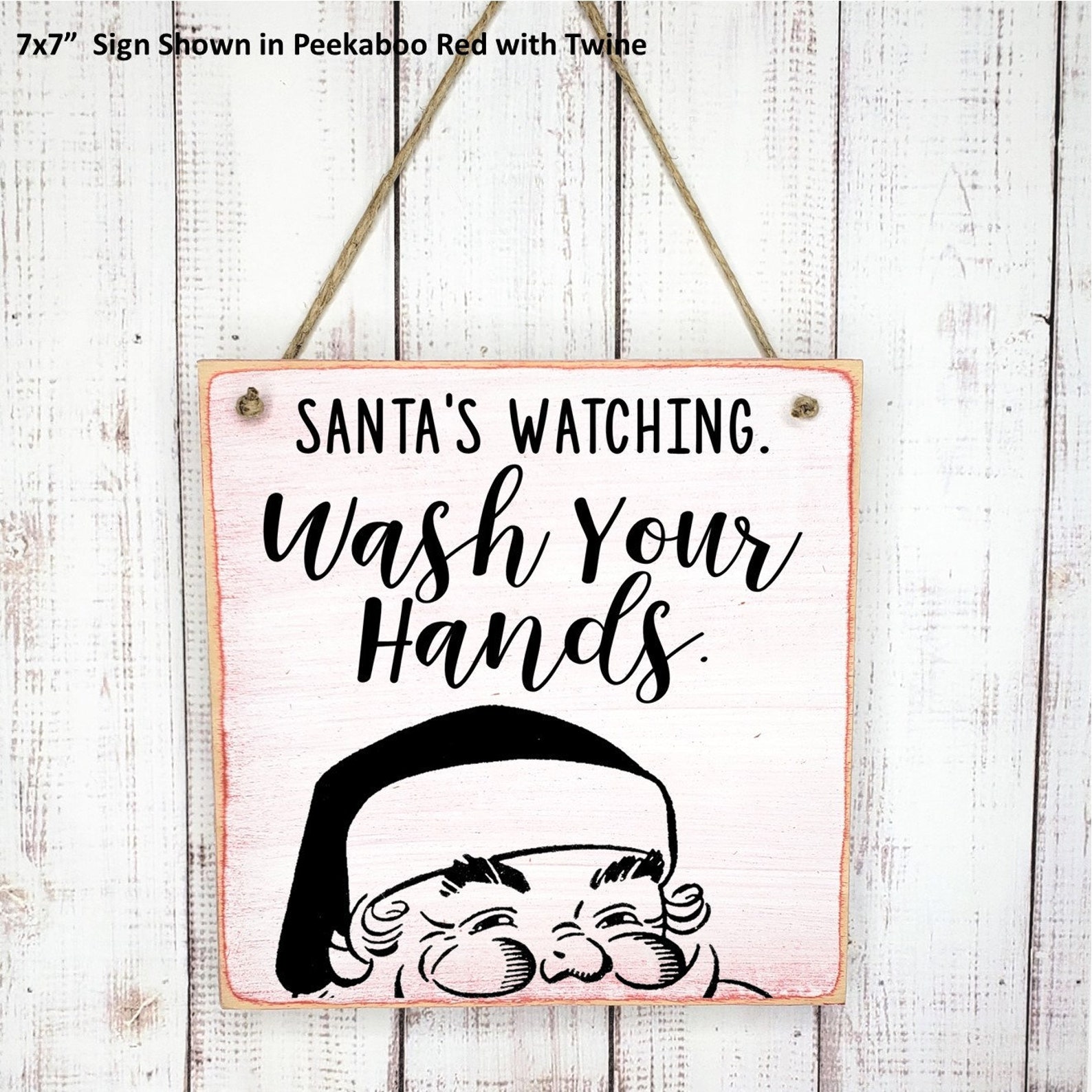 Santa's Watching Wash Your Hands Wood Sign, Funny Retro Christmas Decor ...