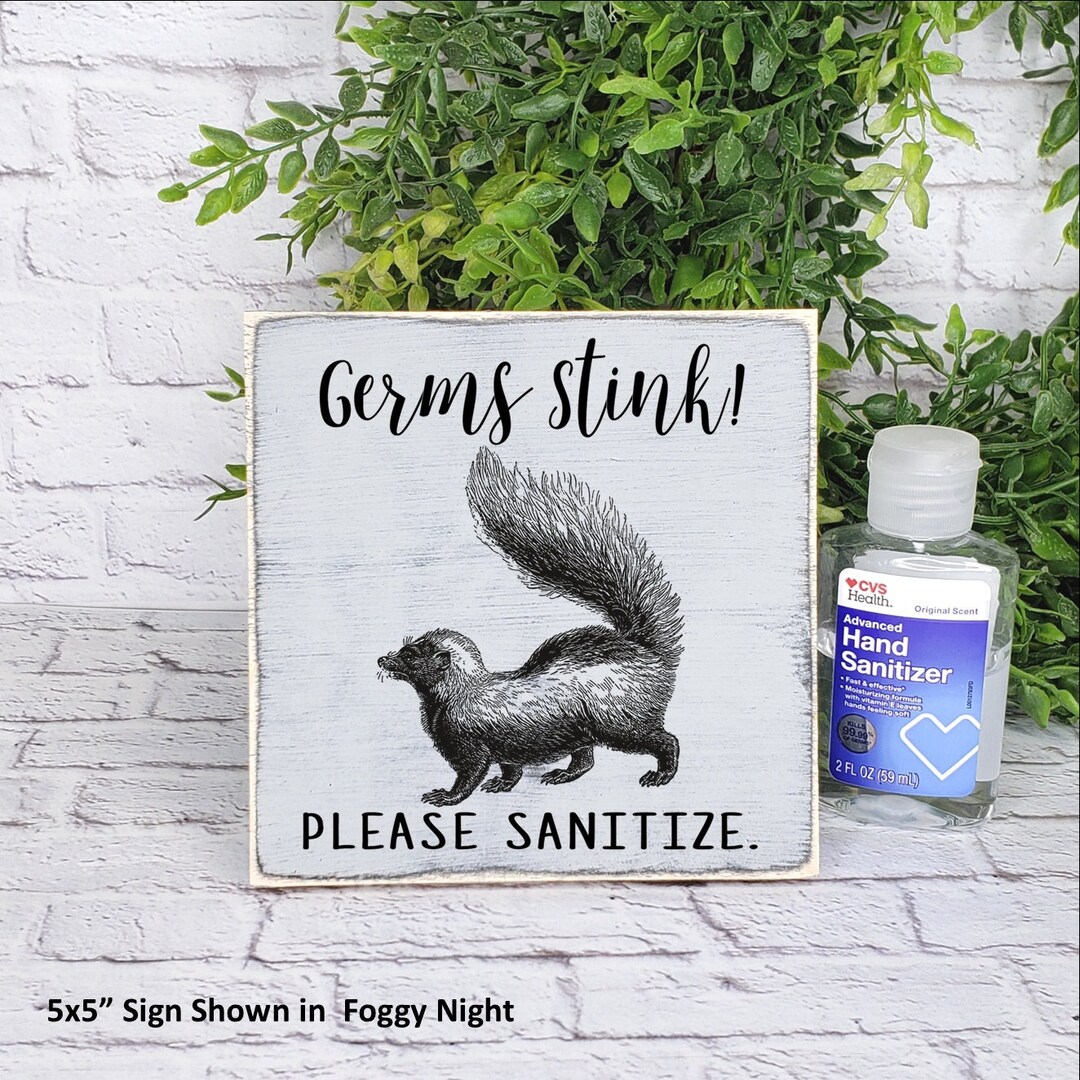 Germs Stink Please Sanitize Wooden Sign, Skunk Bathroom Mini Sign ...