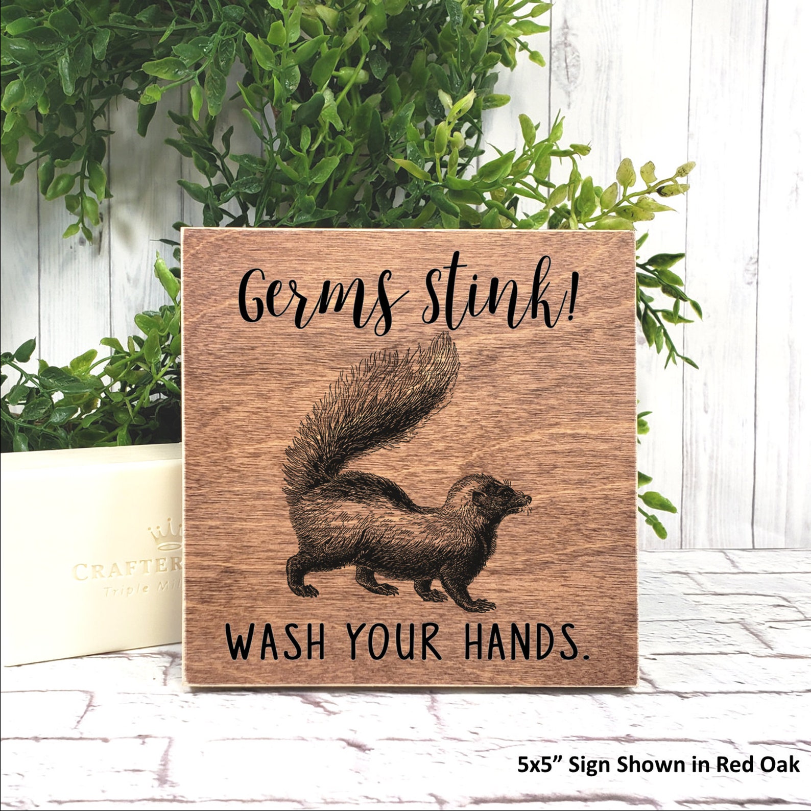 Germs Stink Wash Your Hands Wooden Sign Skunk Bathroom Mini | Etsy