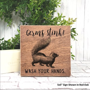Germs Stink Wash Your Hands Wooden Sign, Skunk Bathroom Mini Sign ...