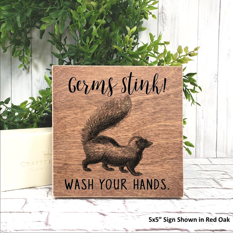 Germs Stink Wash Your Hands Wooden Sign Skunk Bathroom Mini | Etsy