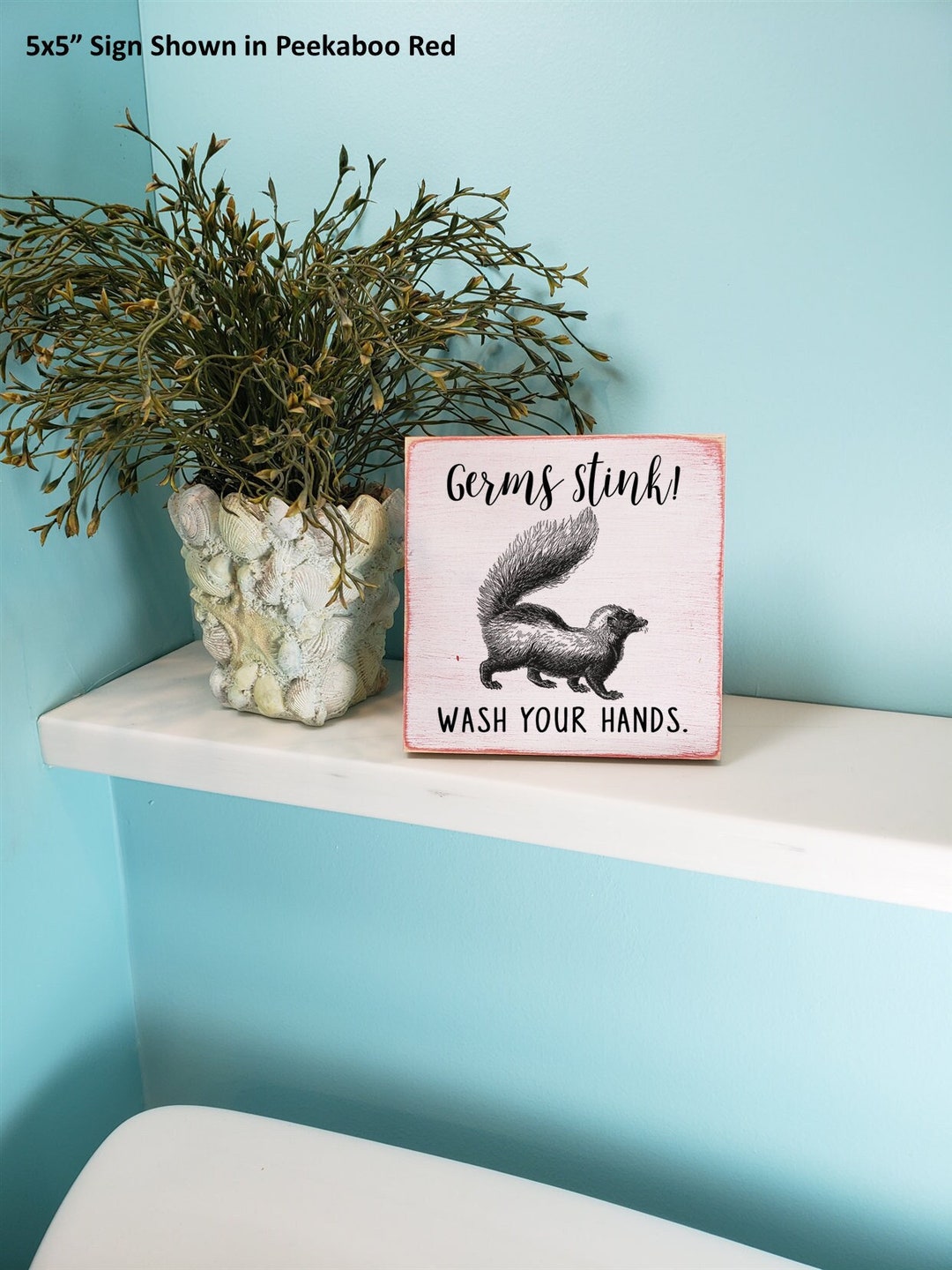 Germs Stink Wash Your Hands Wooden Sign, Skunk Bathroom Mini Sign ...