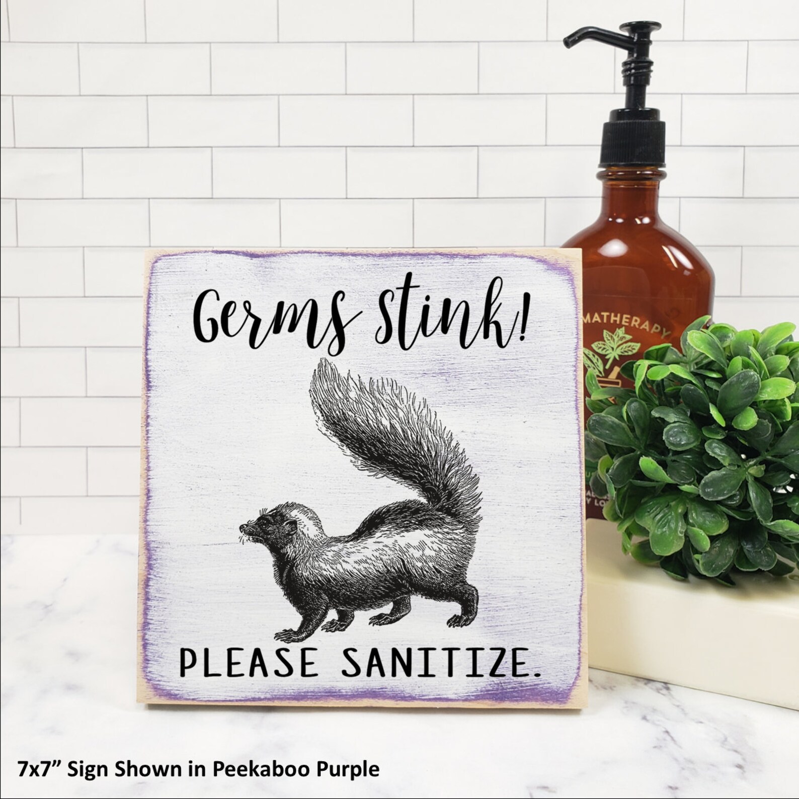 Germs Stink Please Sanitize Wooden Sign, Skunk Bathroom Mini Sign ...