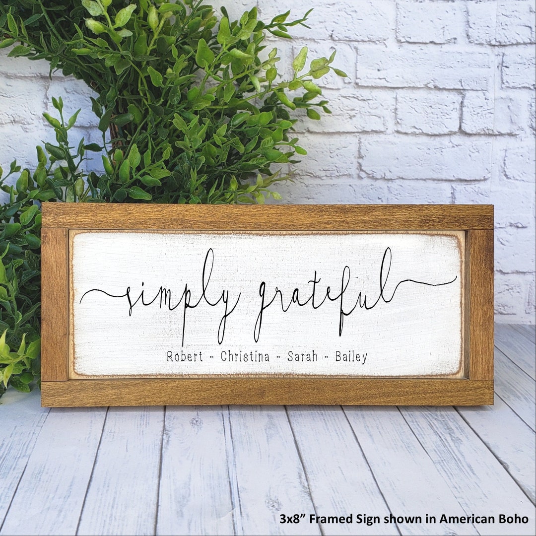Simply Grateful Farm House Framed Sign, Personalized Grateful Gallery ...