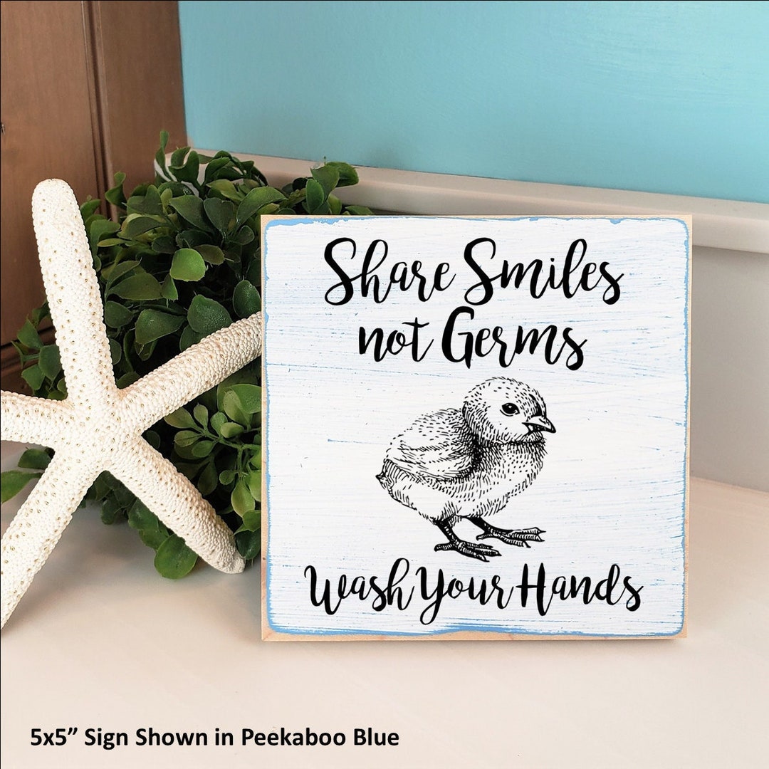 Share Smiles Not Germs Wash Your Hands Wood Sign, Easter Pun Restroom ...