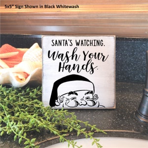 Santa's Watching Wash Your Hands Wood Sign, Funny Retro Christmas Decor ...