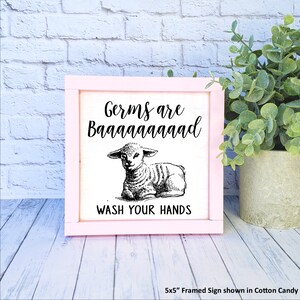 Germs Are Bad Wash Your Hands, Easter Farmhouse Wood Sign, Lamb Pun ...