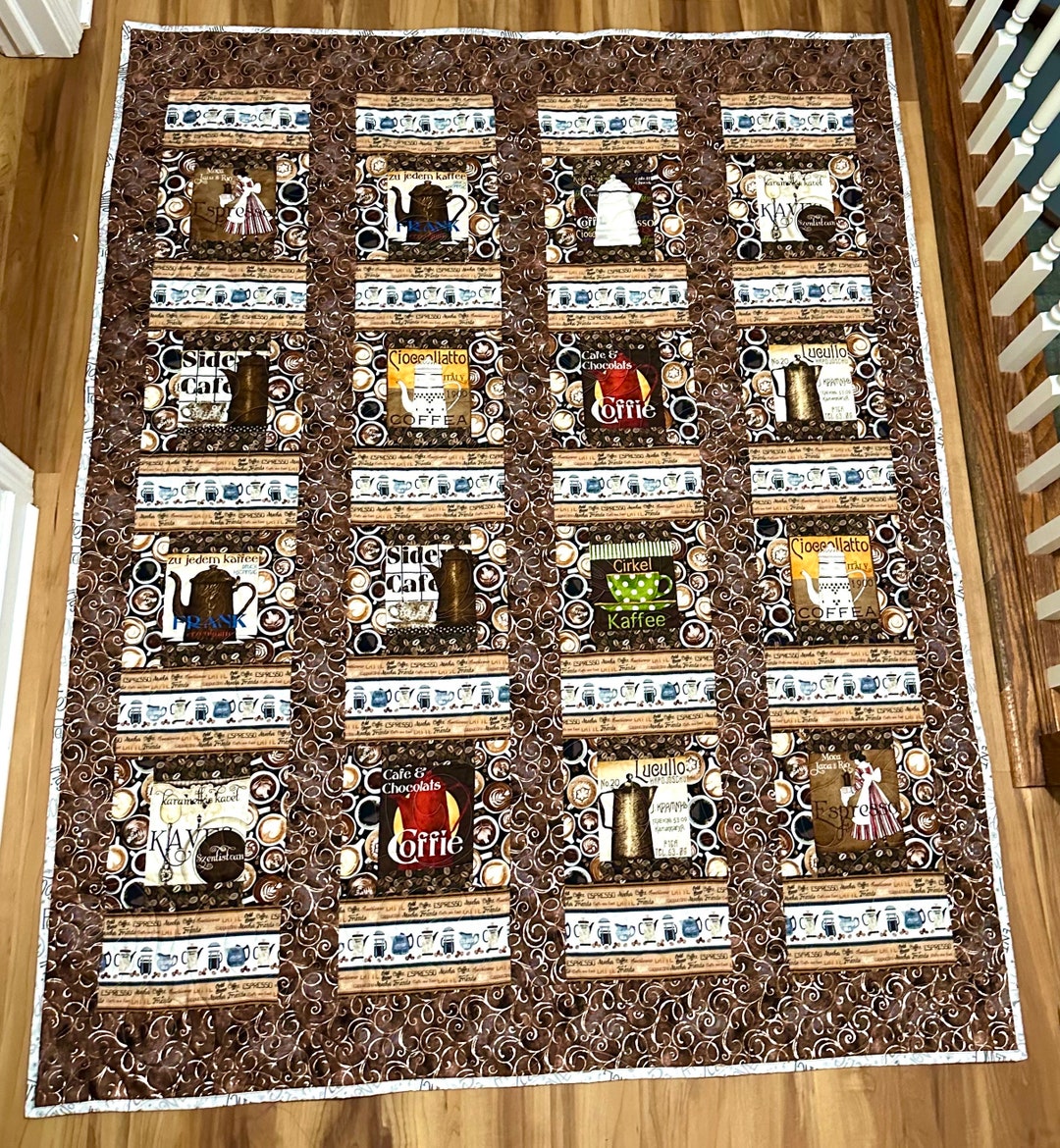 Coffee Time Quilt 58” X 72” With Custom Coffee Cups Quilting Patterns ...