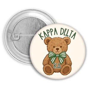 Kappa Delta Teddy Bear Pin, Licensed KD Sorority Button, Cute Kappa ...