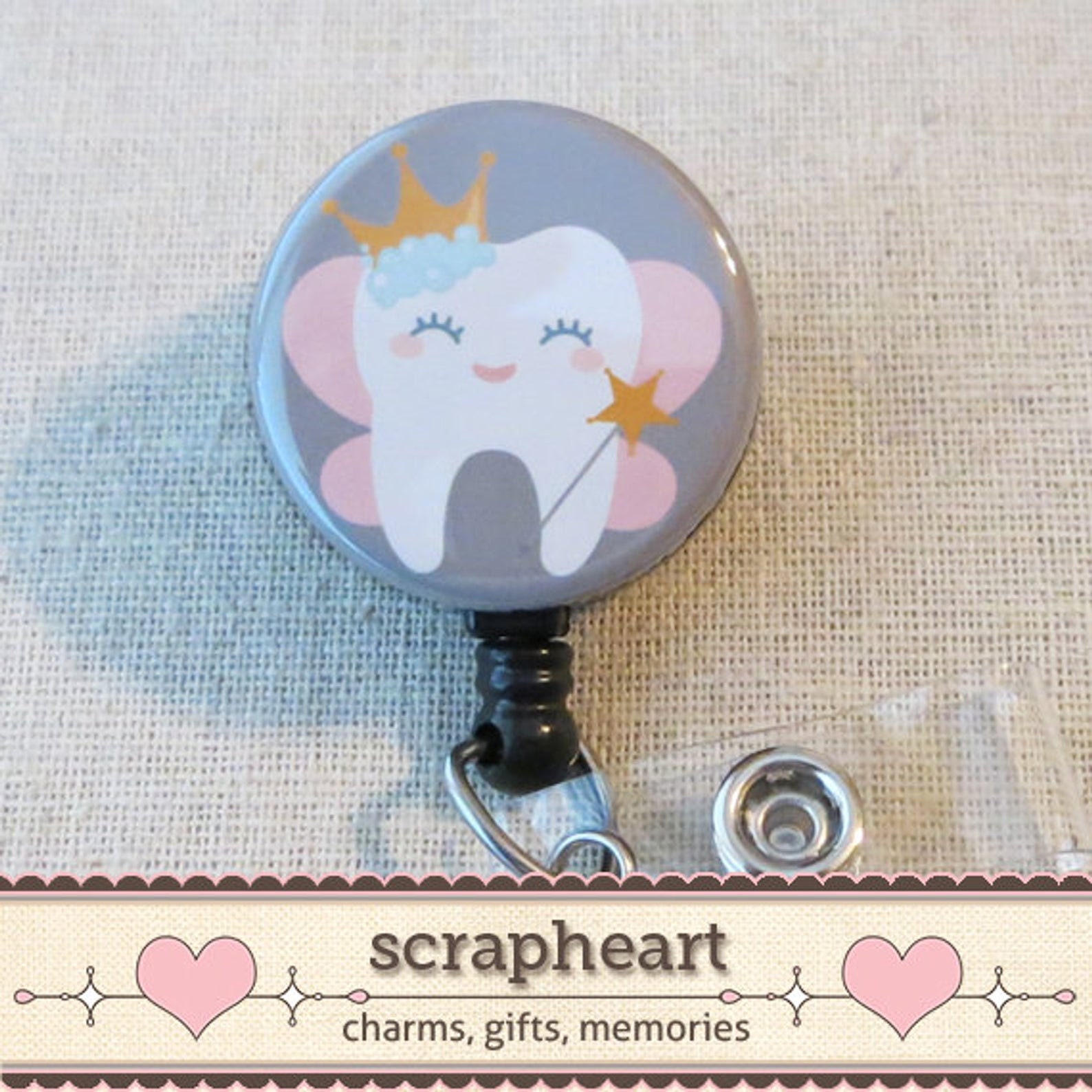 TOOTH FAIRY Badge Reel, Dental Hygienist Retractable ID Badge Holder ...