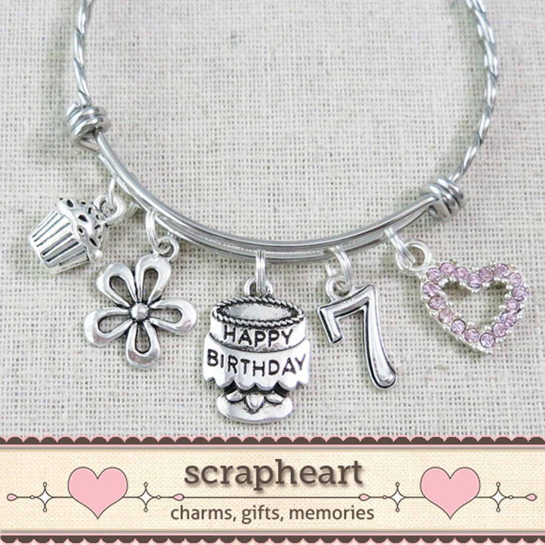 7th BIRTHDAY GIRL, 7th Birthday Charm Bracelet, 7 Year Old Daughter ...