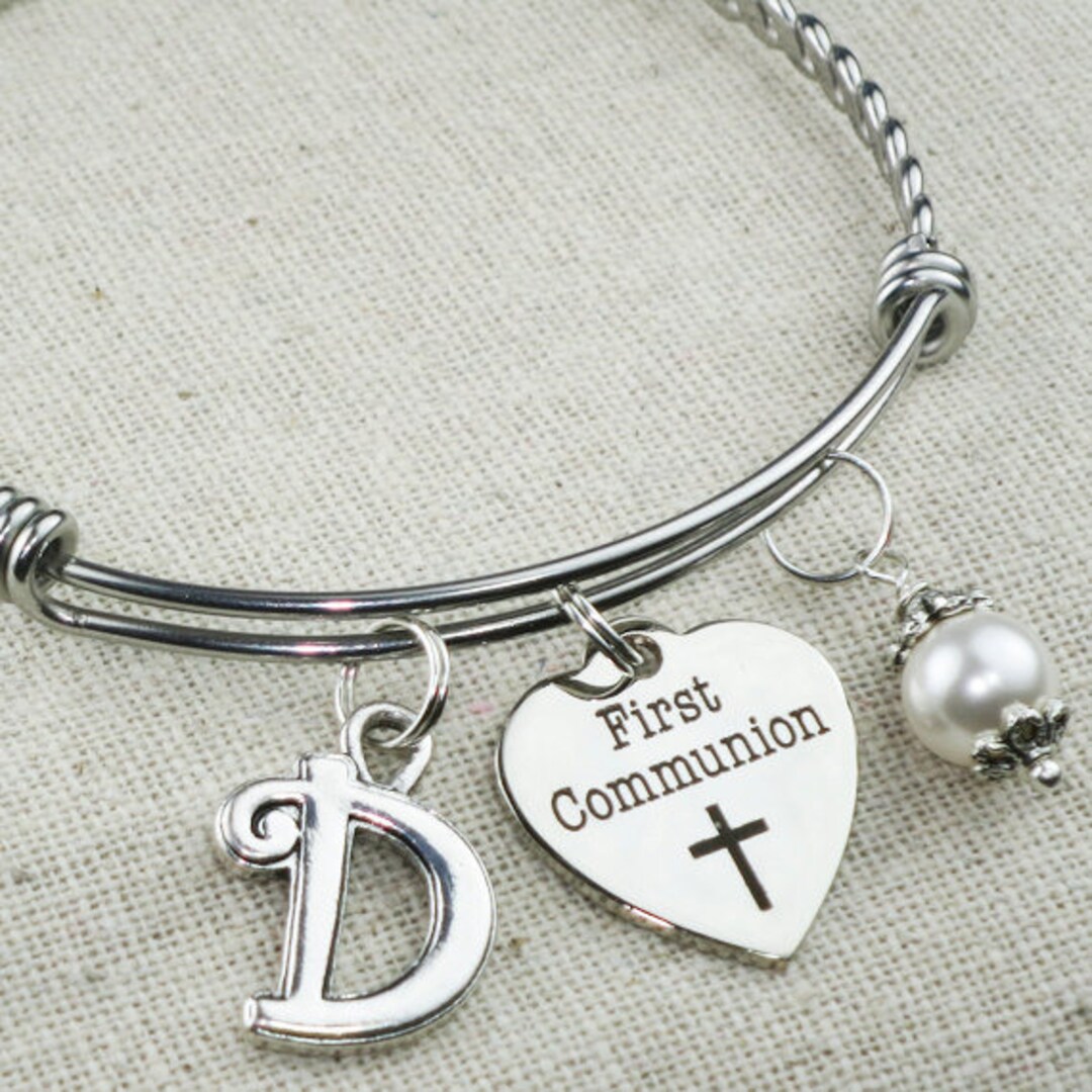 Personalized First Communion Charm Bracelet, Girls Religious Gift, 1st ...