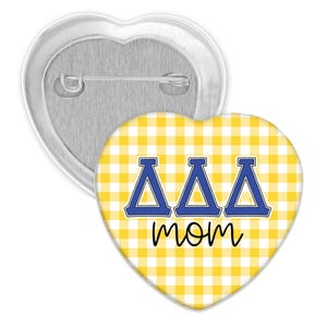 Tri Delta Mom Pin, Licensed Tri-delta Mom Button Pin in Yellow Gingham ...