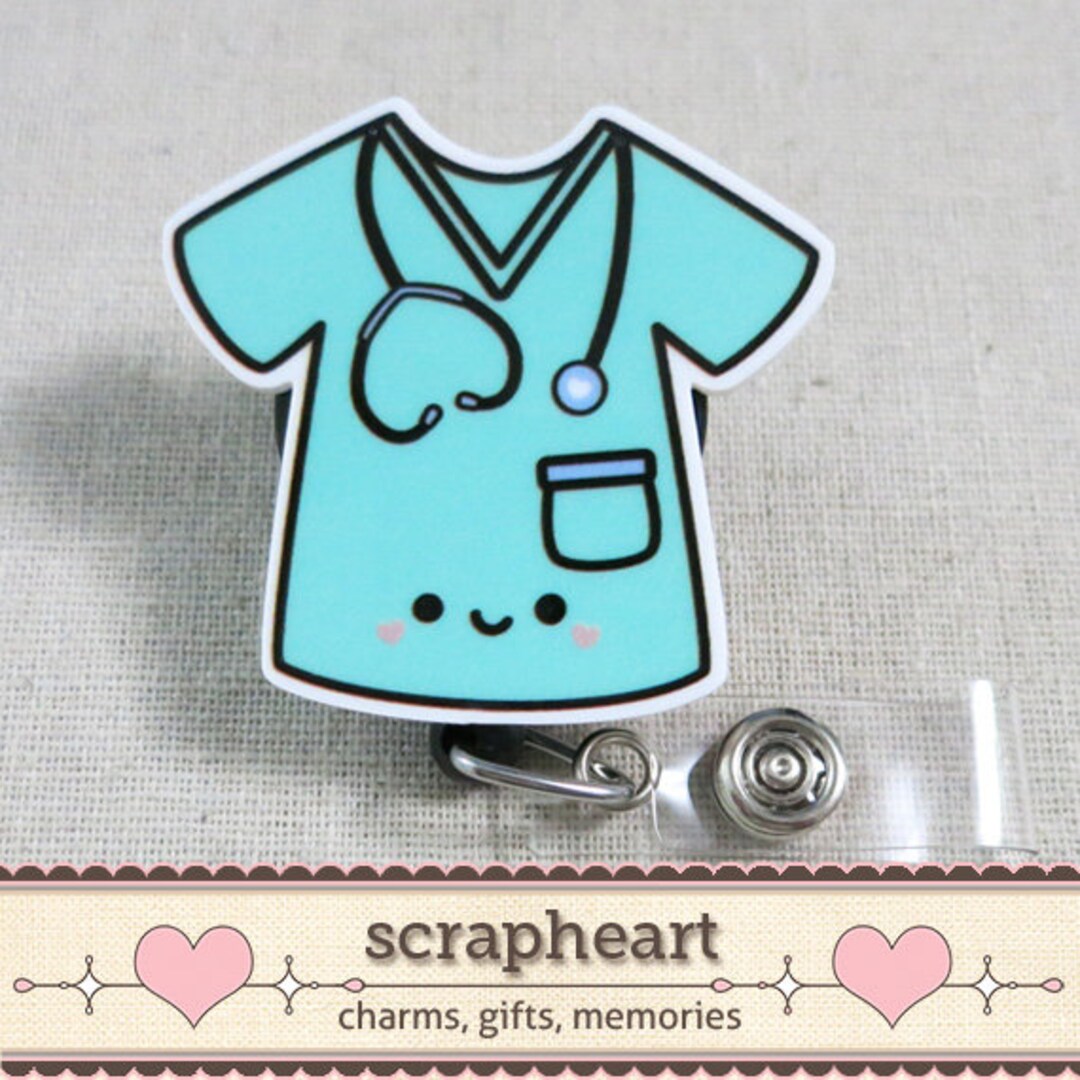Scrub Top Badge Reel, Medical Tech Id Holder, OR ER Trauma Nurse Badge ...