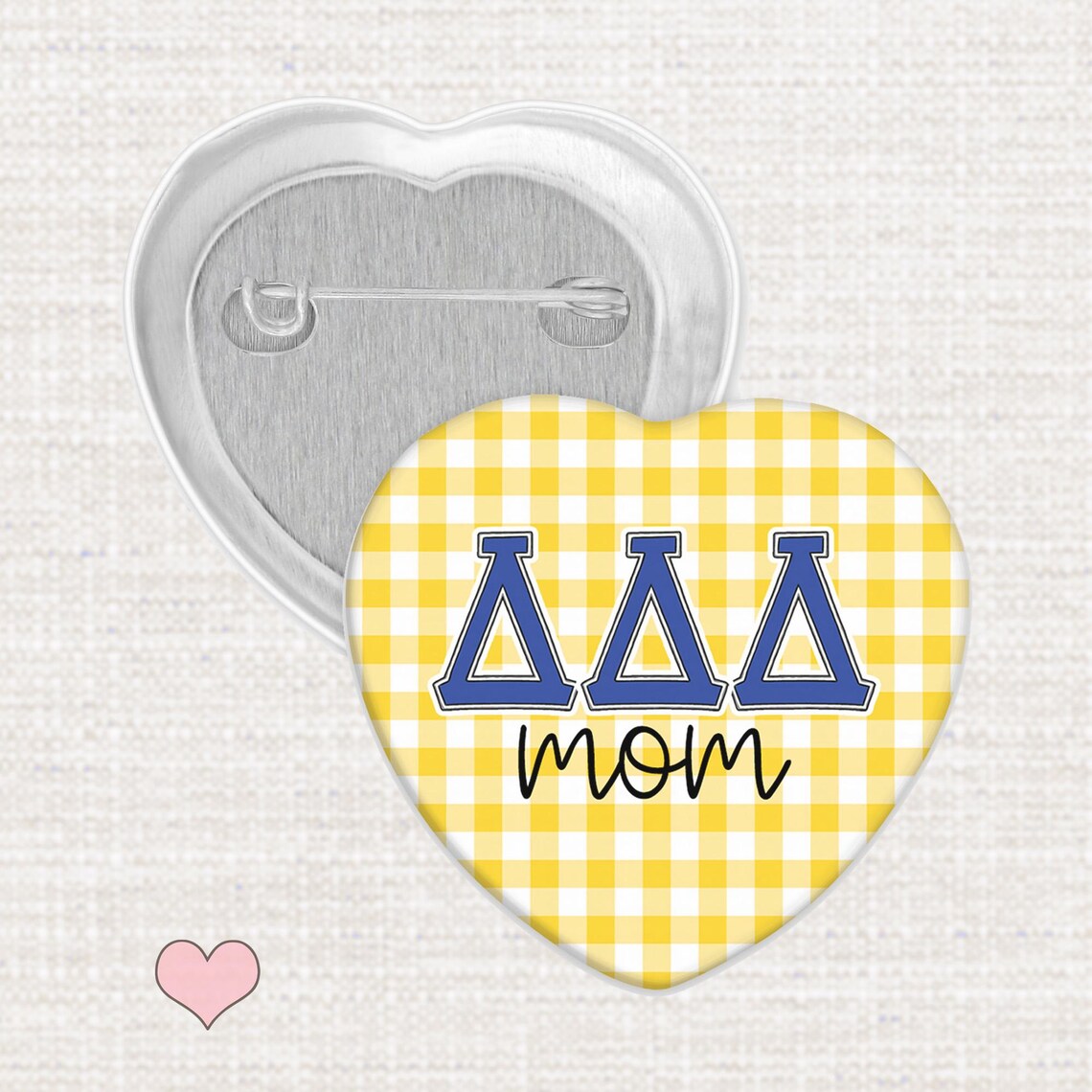 Tri Delta Mom Pin, Licensed Tri-delta Mom Button Pin in Yellow Gingham ...